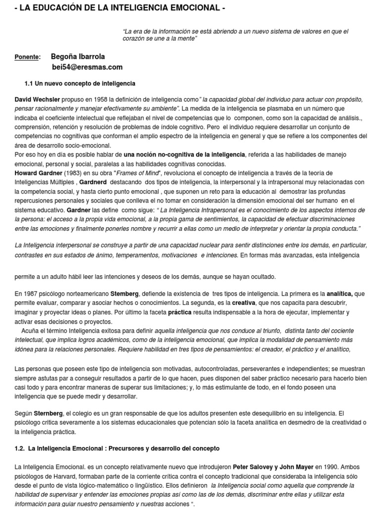 La Educación De La Inteligencia Emocional Pdf