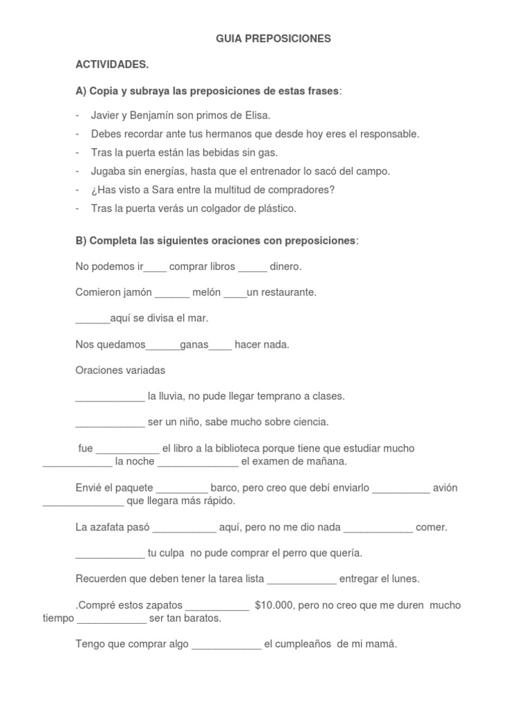 Guia Preposiciones | PDF