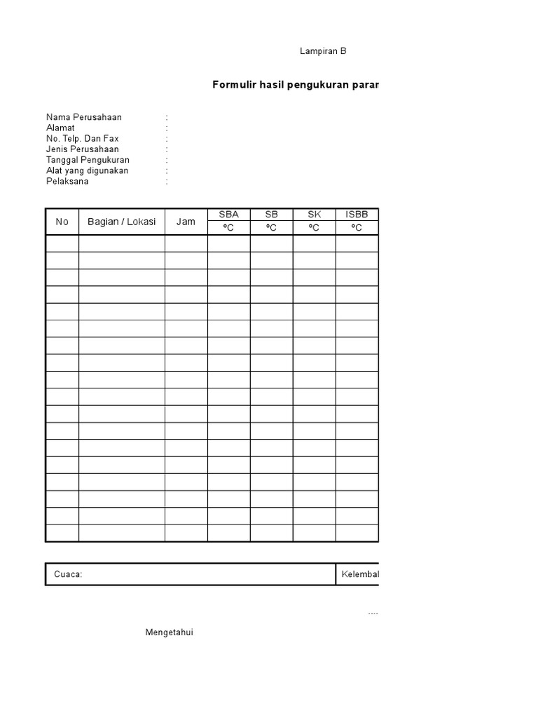 Formulir Hasil Pengukuran Parameter ISBB | PDF