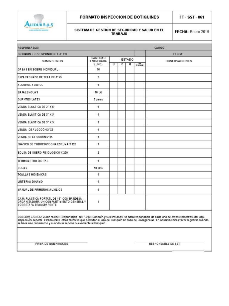 Formato Inspeccion de Botiquin | PDF | Medicina | Bienestar