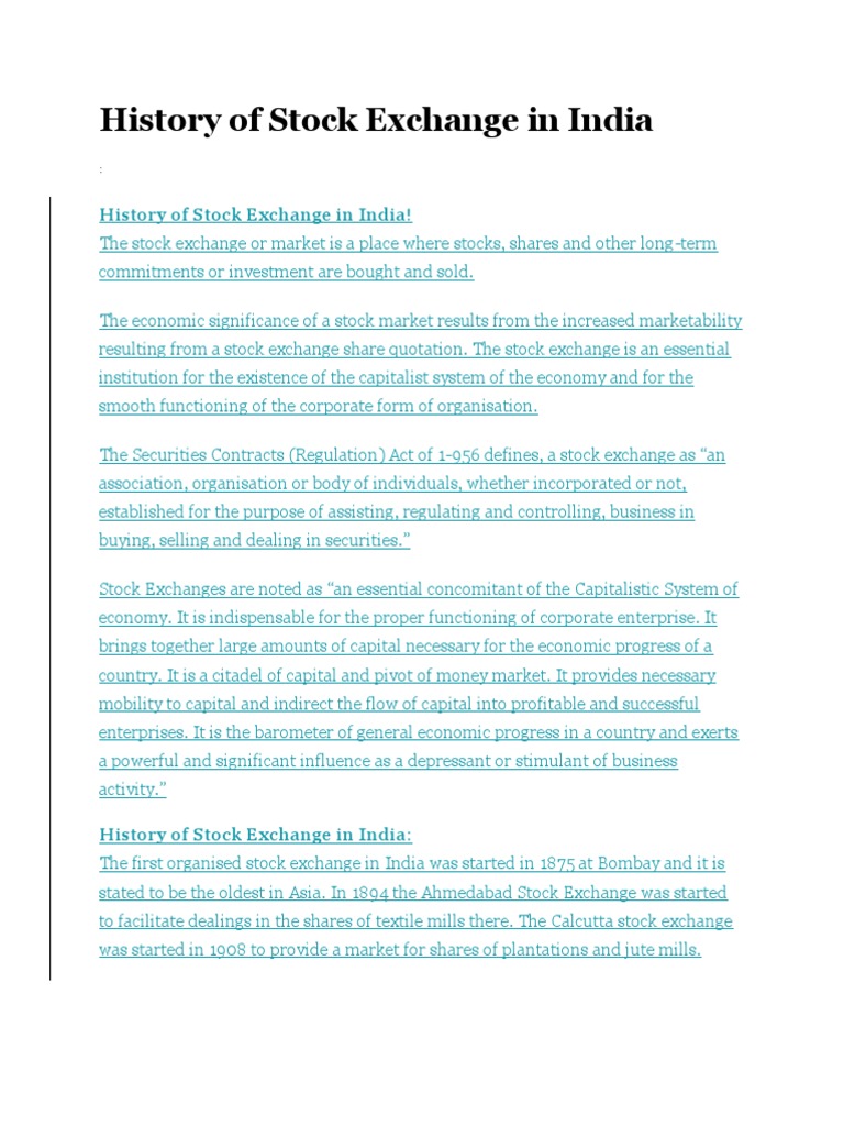 History of Stock Exchange in India | PDF | Stock Exchange | Stocks