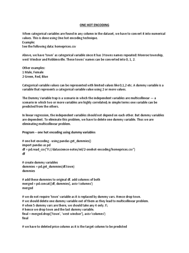 6 One Hot Encoding | PDF | Dummy Variable (Statistics) | Regression ...