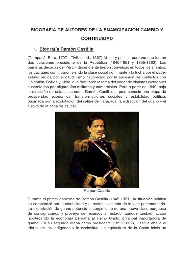 Biografía Ramón Castilla | PDF | Francisco de Asís | Perú