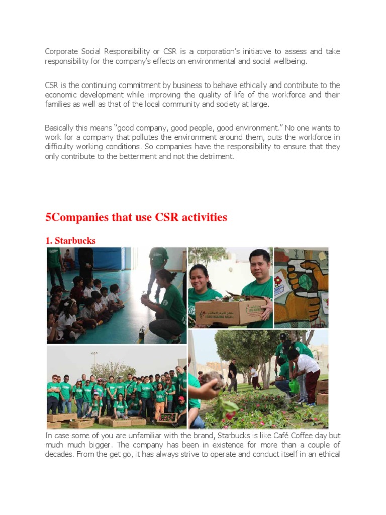 5 Companies That Use CSR Activities | PDF | Corporate Social ...