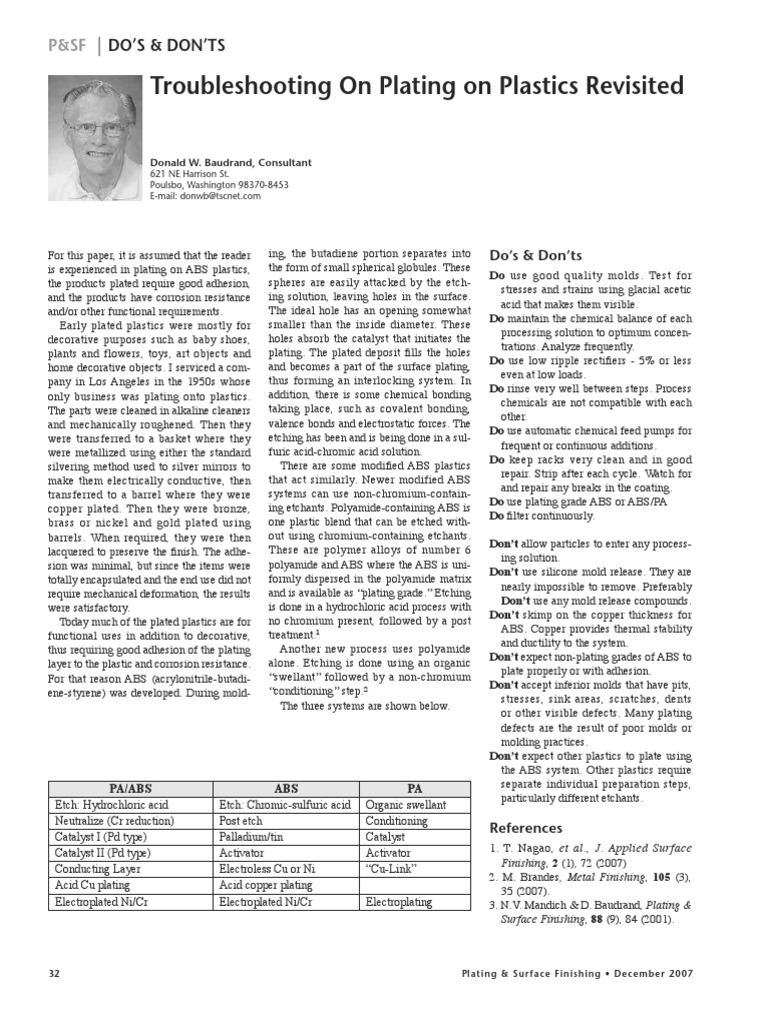 Electroless Plating On Plastic - Troubleshooting | PDF | Physical ...