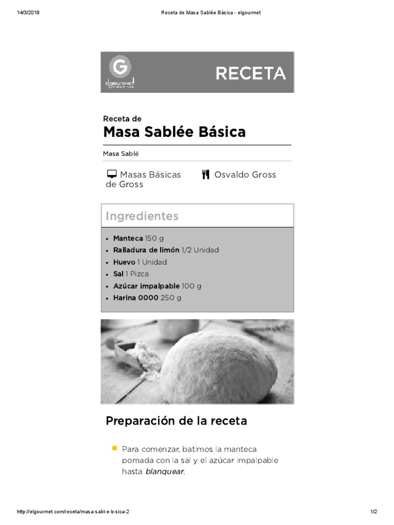 Receta de Masa Sablée Básica PDF | PDF