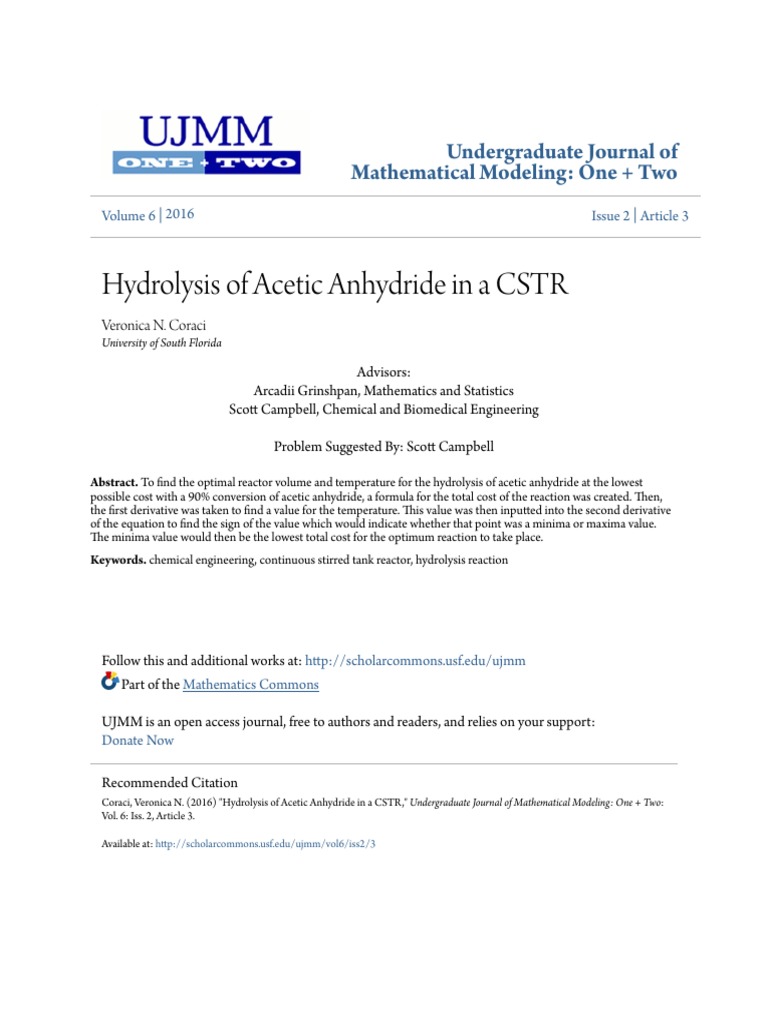 Hydrolysis of Acetic Anhydride in A CSTR | PDF | Chemical Reactor ...