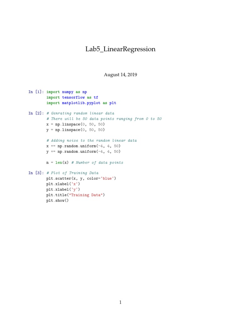 Linear Regression Using TensorFlow PDF | PDF | Regression Analysis | Statistical Theory