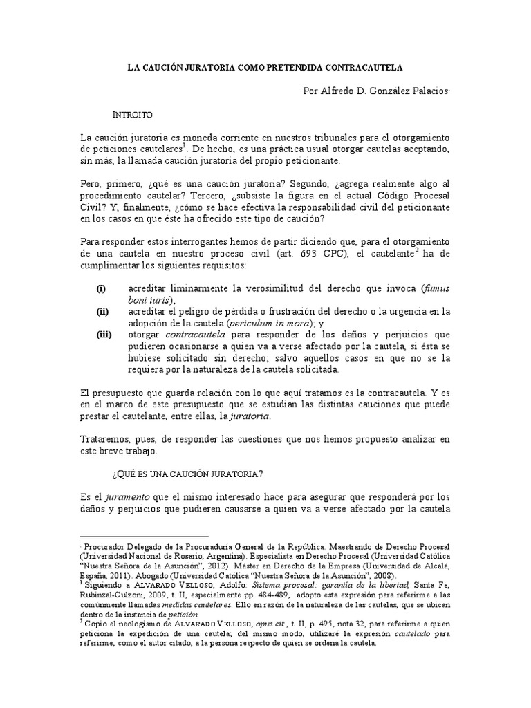 La Caución Juratoria en Medidas Cautelares | PDF | Ley procesal | Mandato