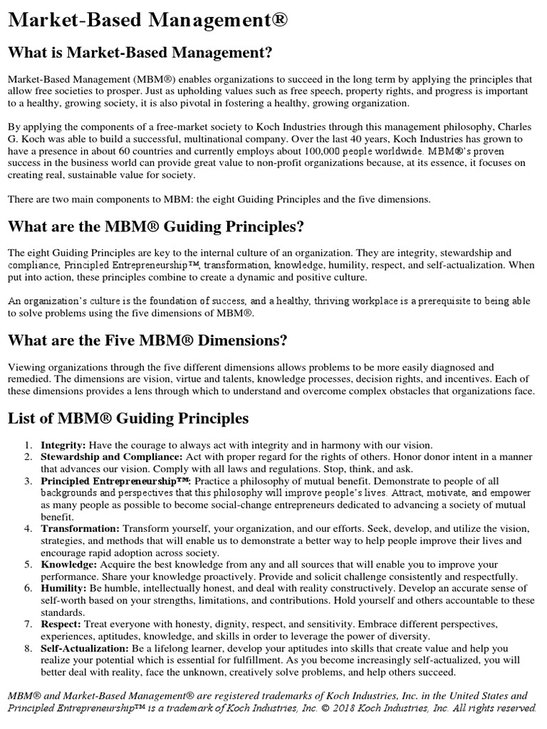 Market Based Management | Download Free PDF | Integrity | Entrepreneurship