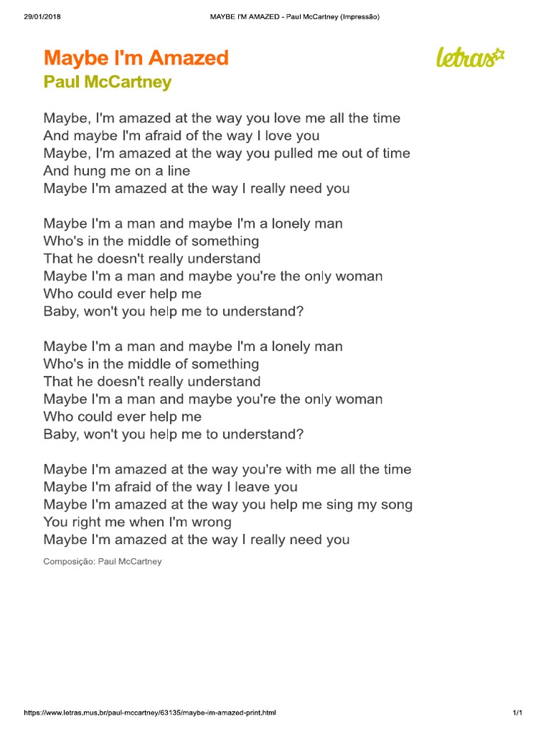 MAYBE I'M AMAZED - Paul McCartney (Letra) | PDF