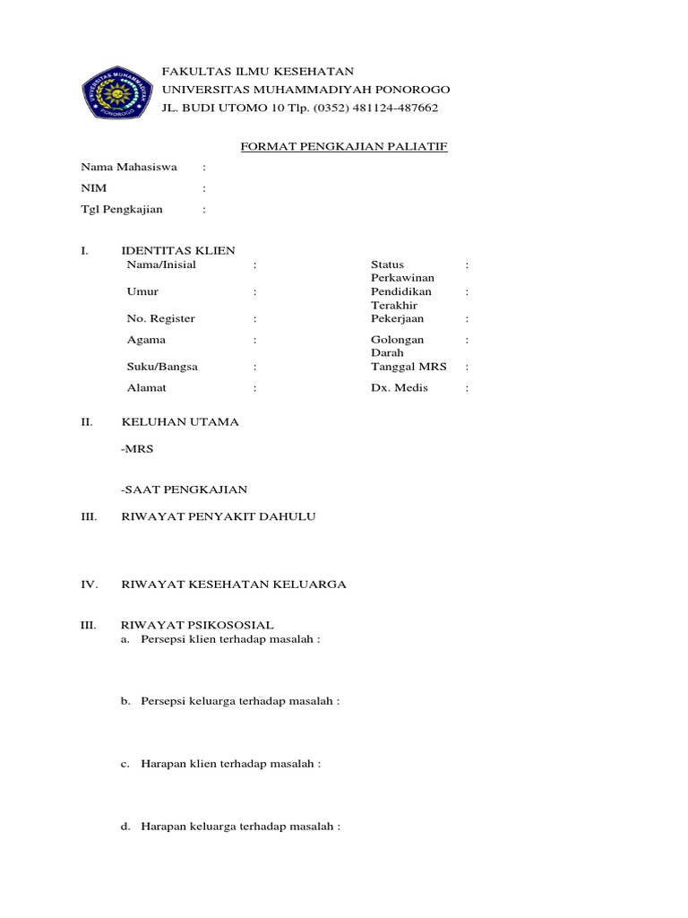 Format Pengkajian Paliatif | PDF