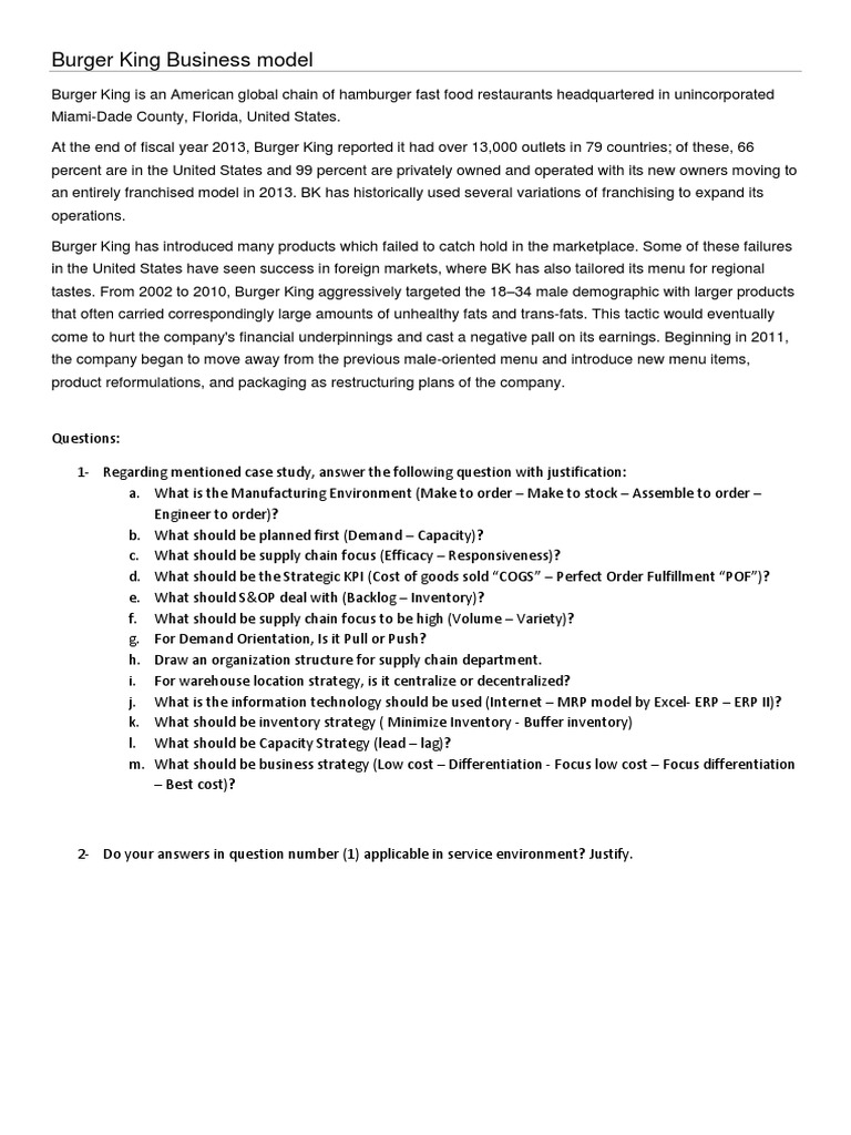 Burger King Business Model Overview | PDF | Strategic Management ...