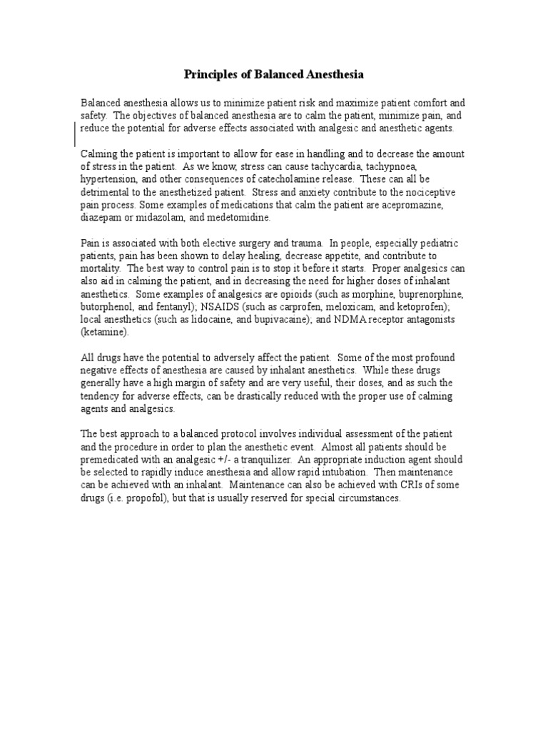 Principles of Balanced Anesthesia | PDF | Anesthesia | Analgesic