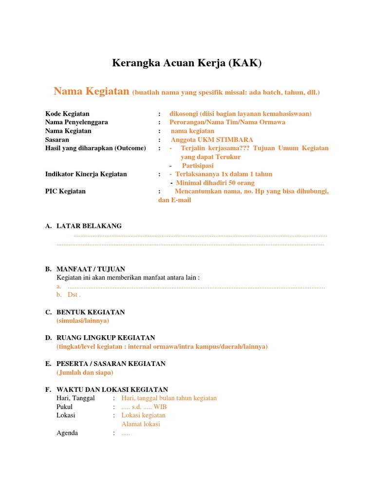 Template KAK Ormawa 2020 | PDF