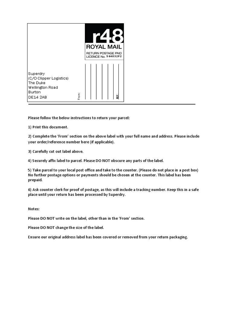 Royal Mail Prepaid Label Duke | PDF