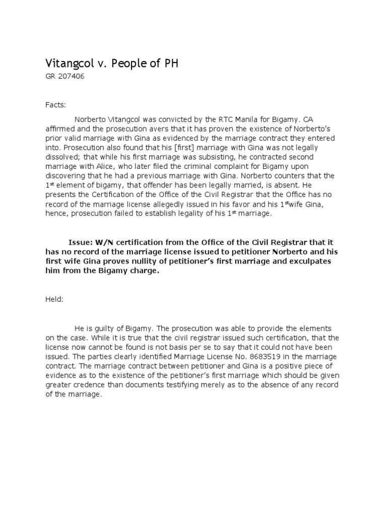 Vitangcol v. People (Digest) | PDF