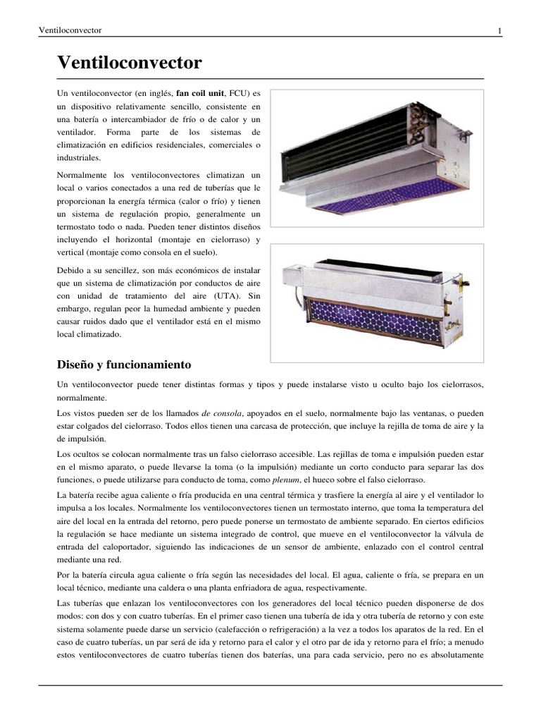 Funcionamiento de Ventiloconvectores | PDF | Fenómenos de transporte ...