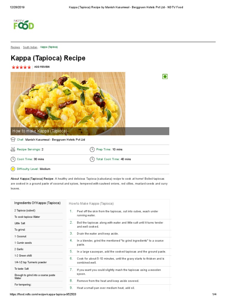 Kappa (Tapioca) Recipe | PDF | Food And Drink | Foods