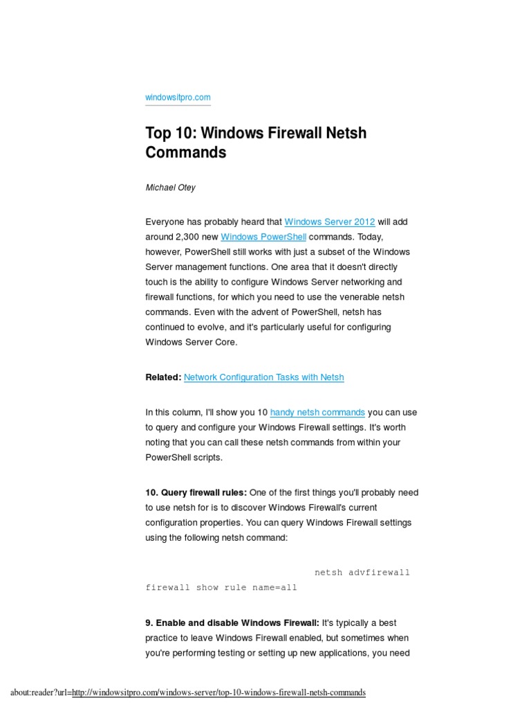 Top 10 - Windows Firewall Netsh Commands | PDF | Firewall (Computing ...