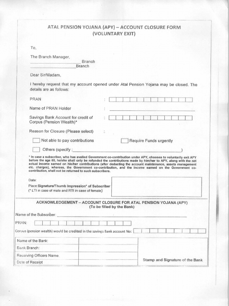Voluntary Exit - APY Withdrawal Form PDF | PDF