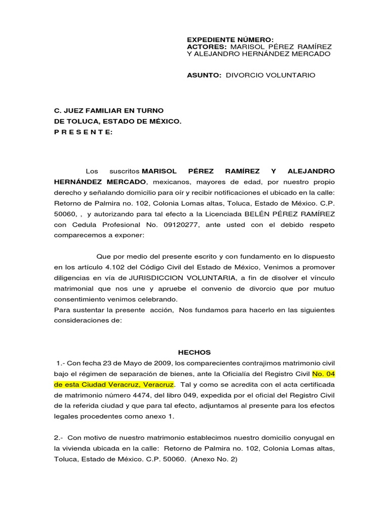 Formato de Divorcio Voluntario PDF | PDF | Divorcio | Convenciones sociales