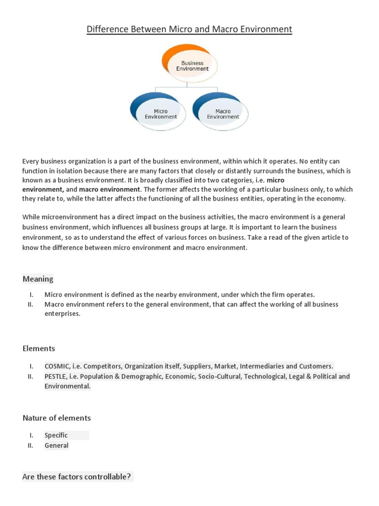 Difference Between Micro and Macro Environment | PDF | Market ...