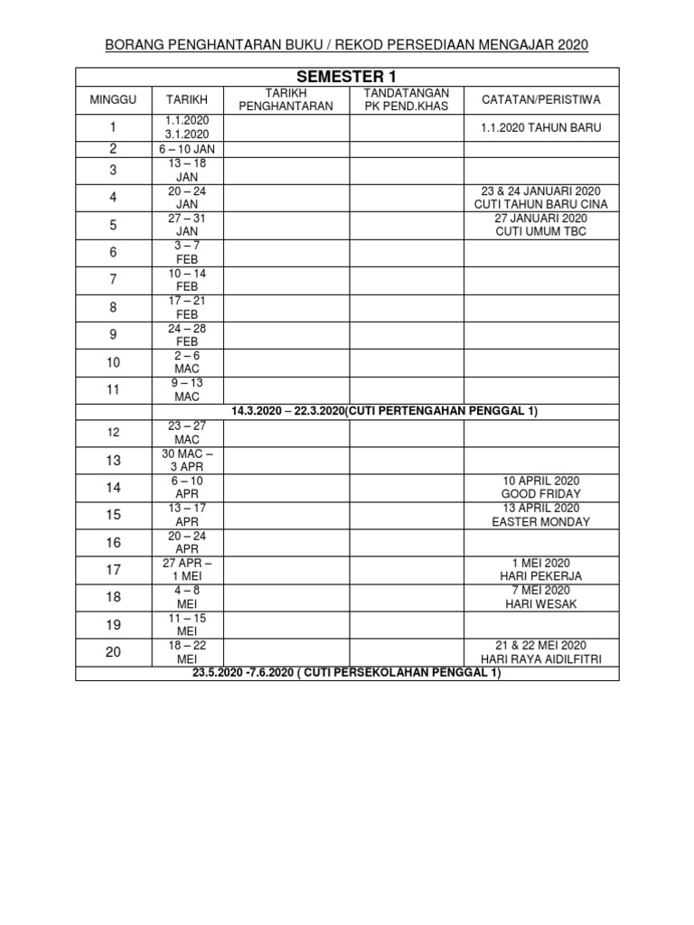 Rekod Penghantaran Buku rph2020 | PDF