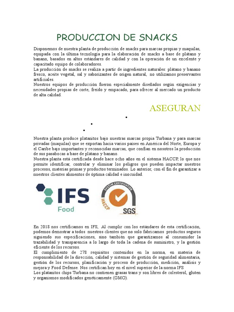 PRODUCCION DE SNACKS Subior | PDF | Análisis de Riesgo y Puntos ...