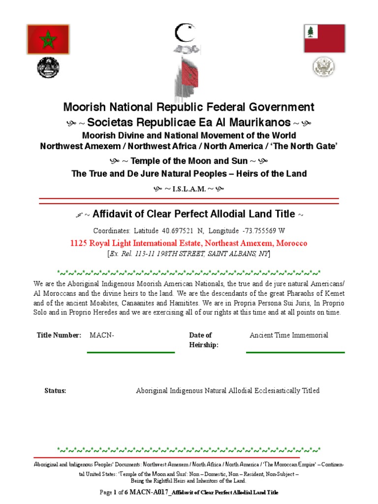 MACN-A017 - Affidavit of Clear Perfect Allodial Land Title NRJB | PDF ...