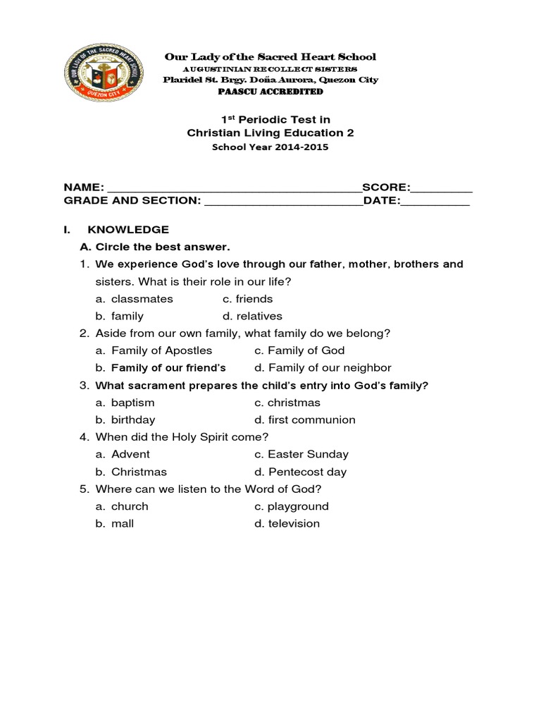Periodical Test in CLE 2 | PDF | Baptism | John The Baptist