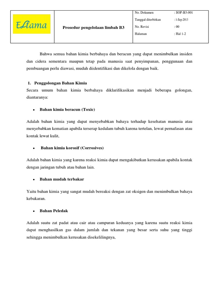Lampiran SOP Bahan Kimia & Limbah B3 | PDF