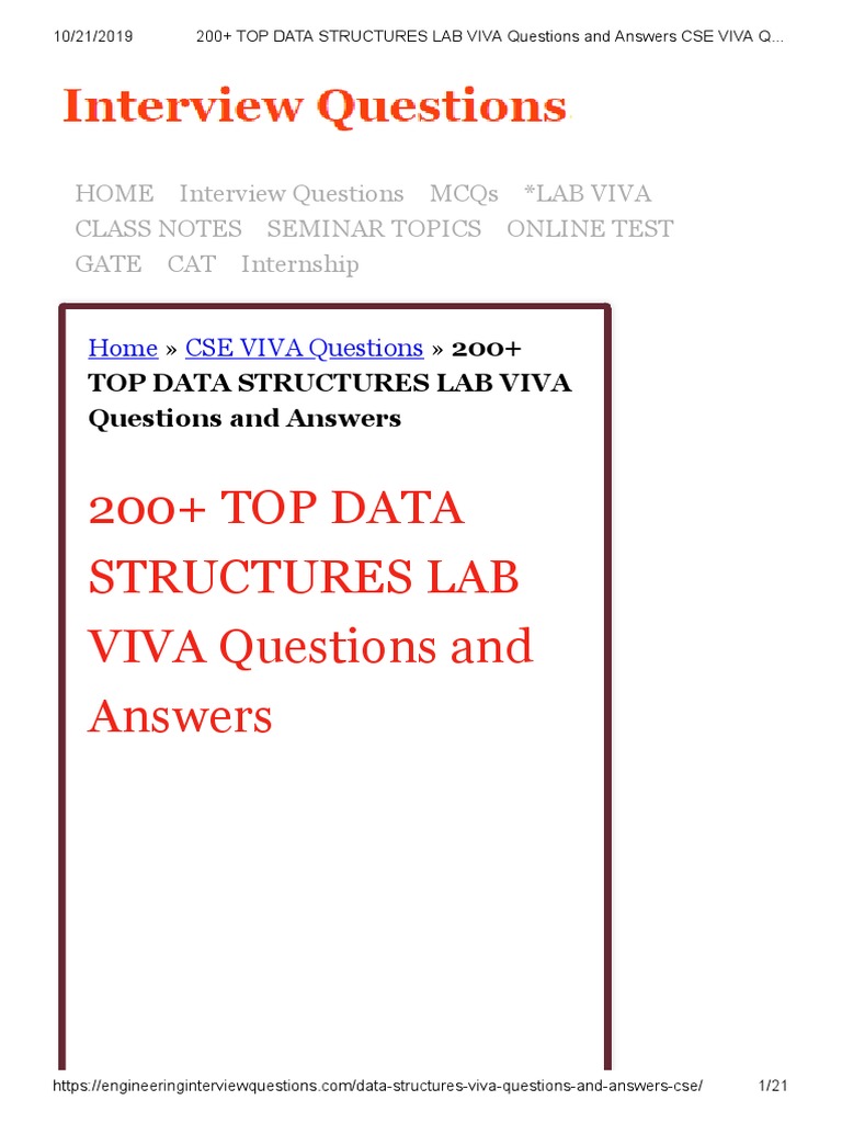 200+ TOP DATA STRUCTURES LAB VIVA Questions and Answers CSE VIVA ...
