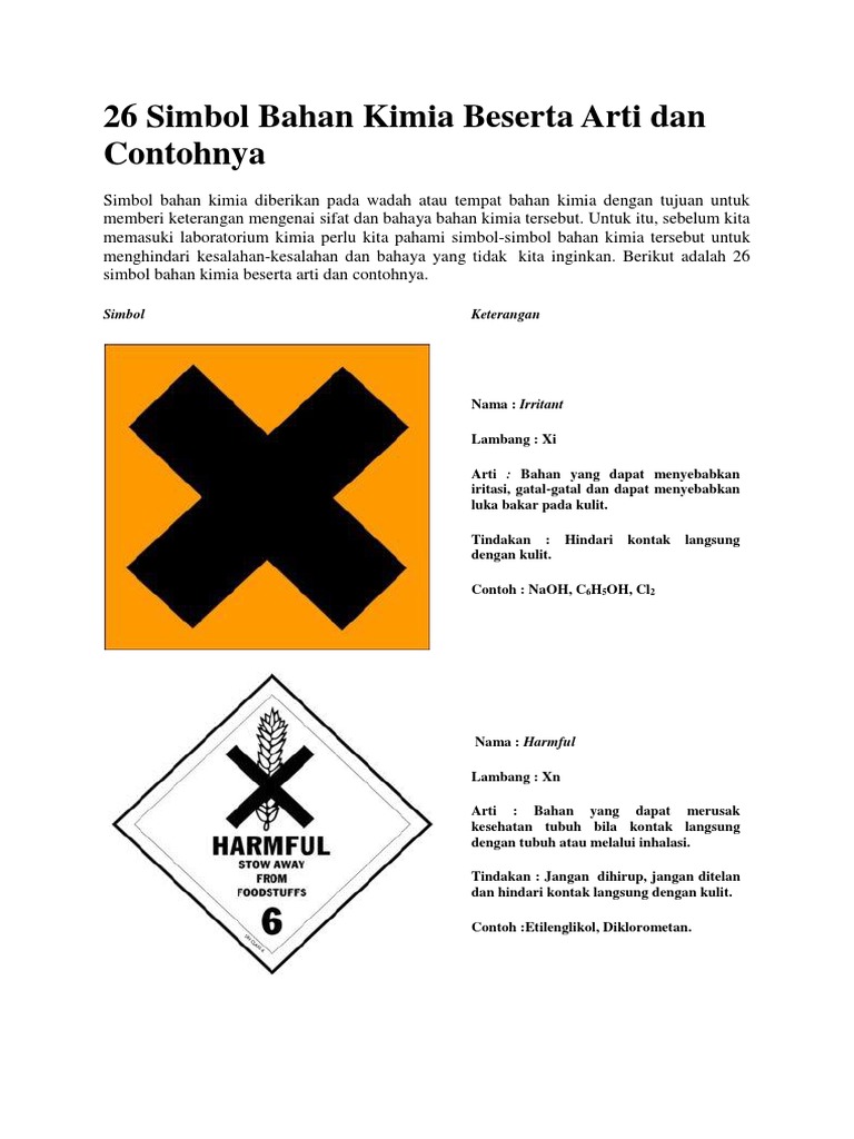 26 Simbol Bahan Kimia Beserta Arti Dan Contohnya | PDF
