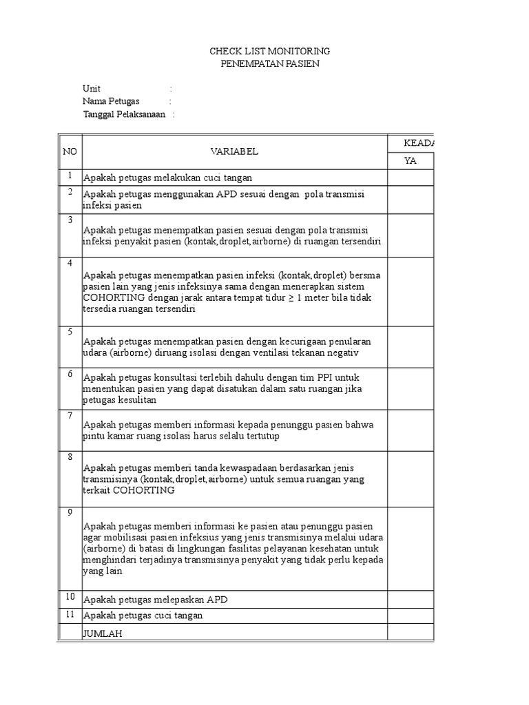 CHECK LIST MONITORING Ppi | PDF