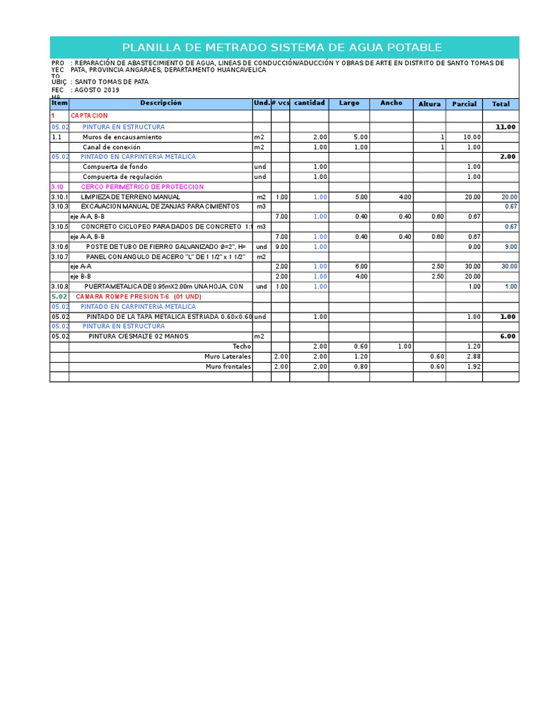 Metrado Agua Potable | PDF | Ingeniero civil | Ingeniería estructural