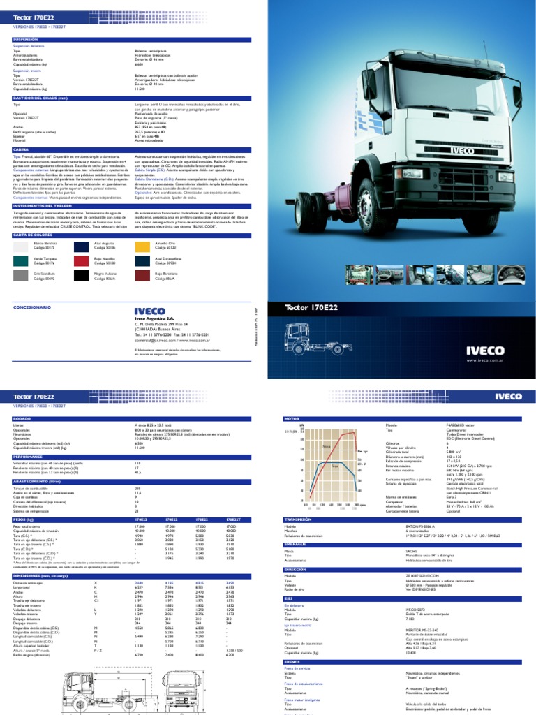 Ficha Técnica Iveco Tector 170E22 | PDF | Eje | Esfuerzo de torsión