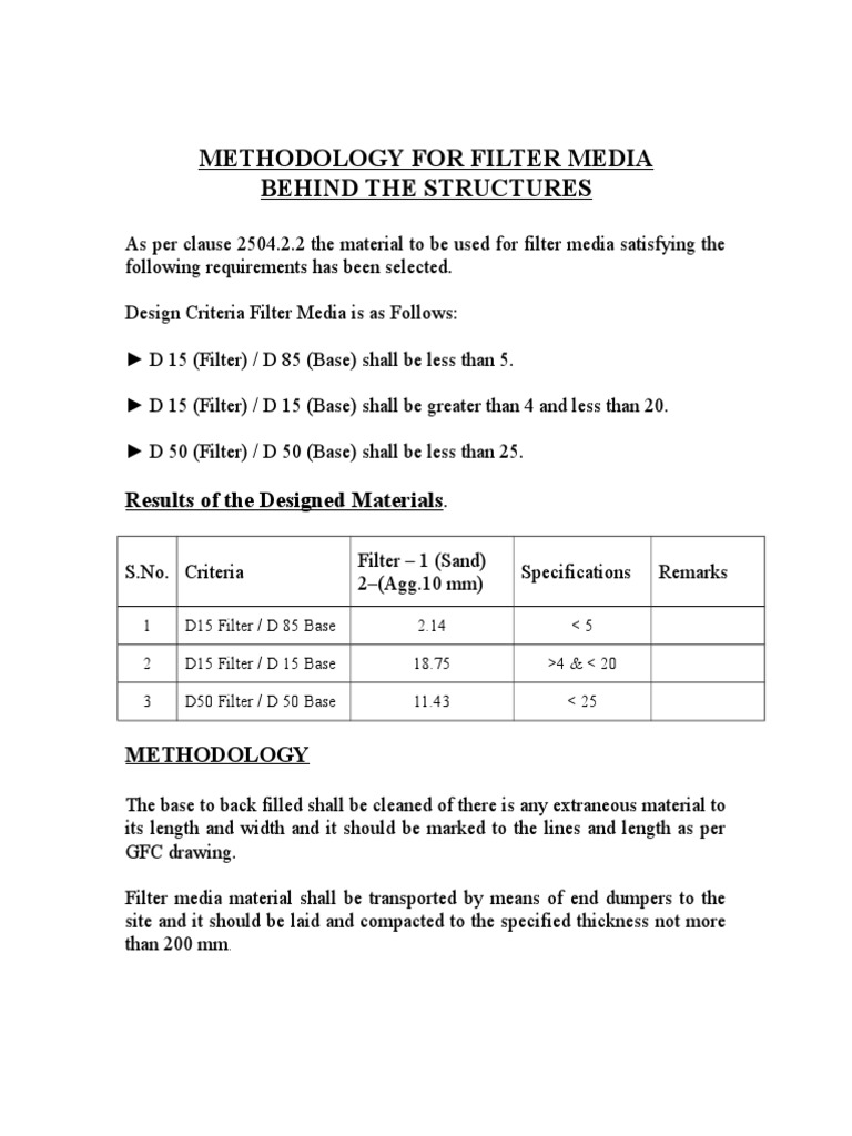 Methodology For Filter Media Behind The Structure Material | PDF ...