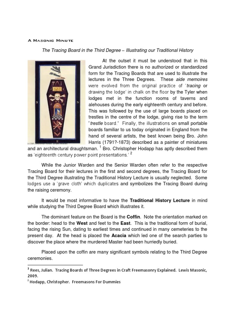 A MASONIC MINUTE Tracing Board in The Third Degree Taditional History ...