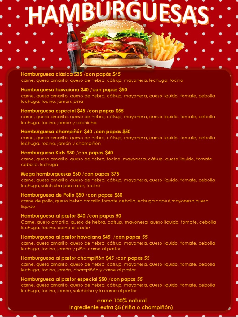 Menu Hamburguesas | PDF | Pancho | Hamburguesas