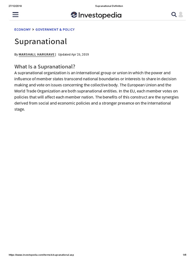 Supranational Definition | PDF | World Trade Organization | European Union