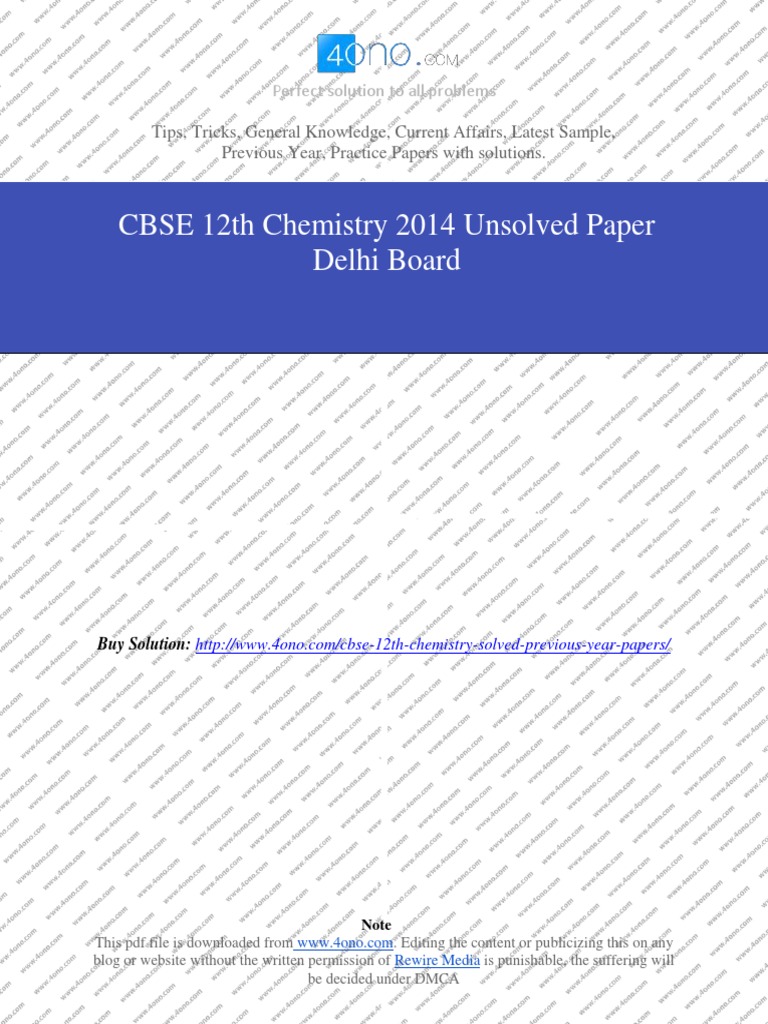 Chemistry 2014 Unsolved Paper Delhi Board PDF | PDF | Adsorption ...