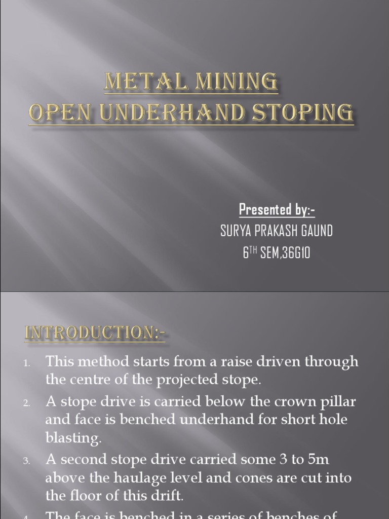 Underhand Stoping-Sp | PDF | Economic Geology | Mining