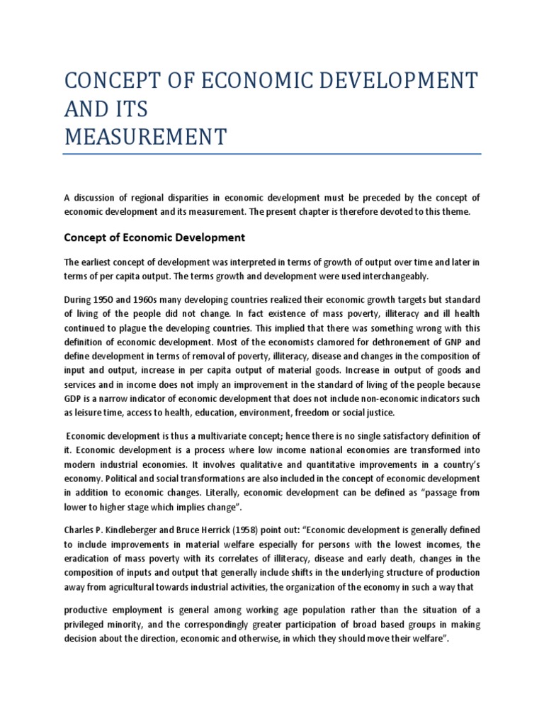 Economic Development: Concepts & Measures | PDF | Gross Domestic ...