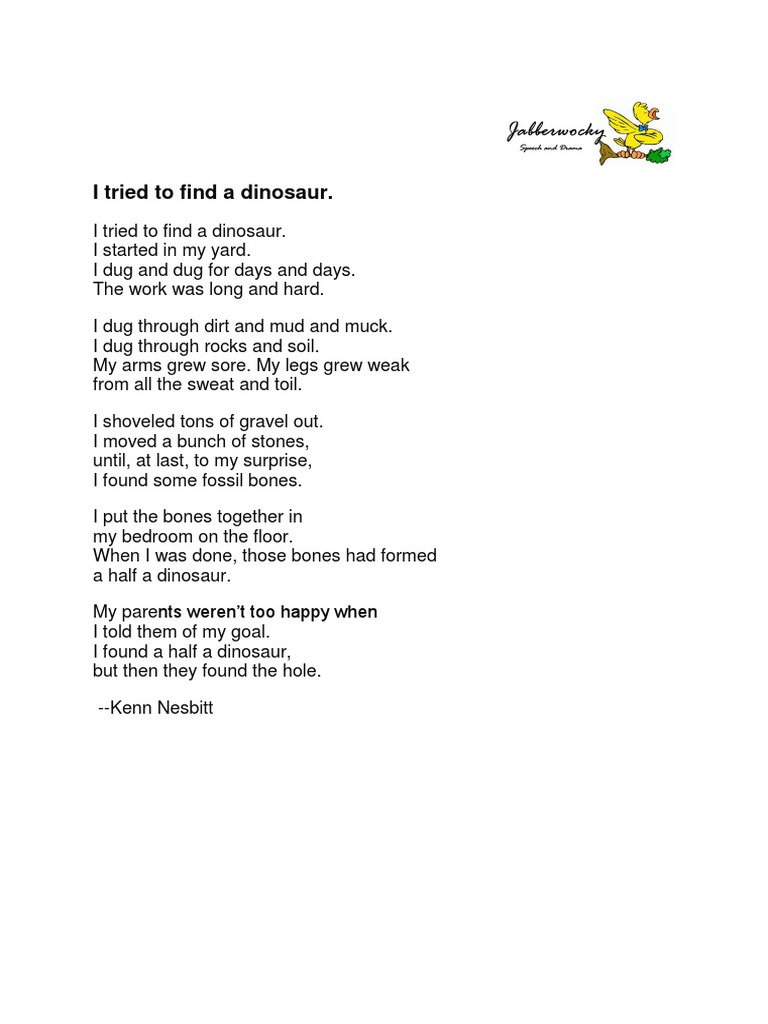 Dinosaur Fossil Discovery Poem | PDF | Language Arts & Discipline | Art