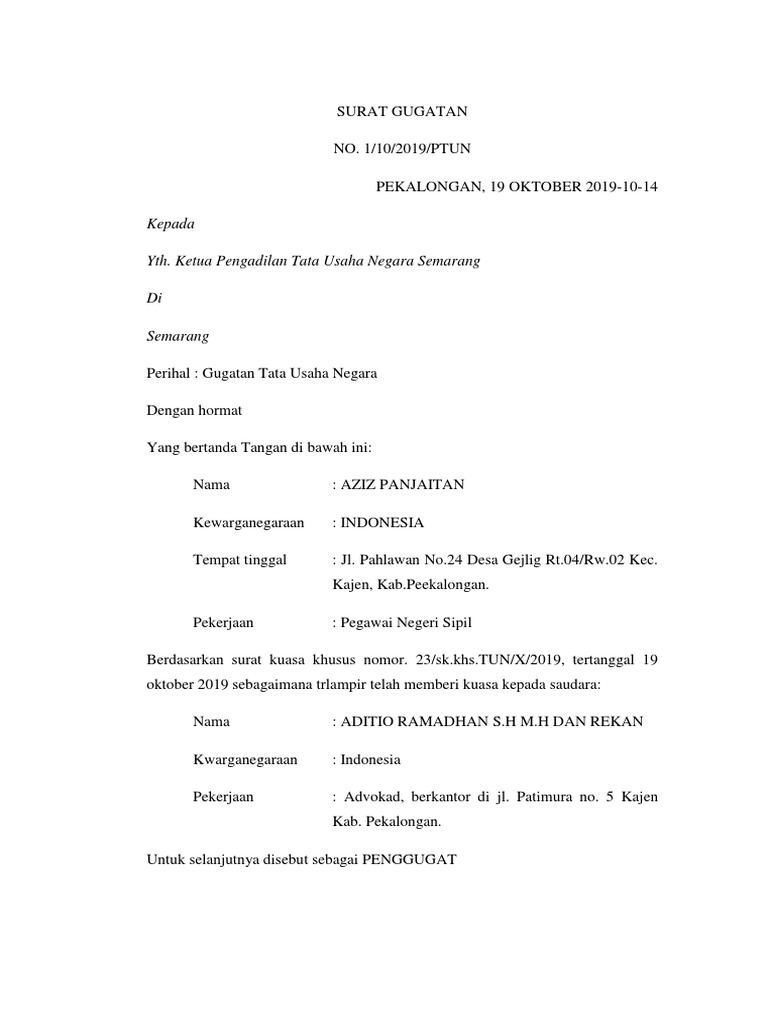 Contoh Surat Gugatan Ptun | PDF