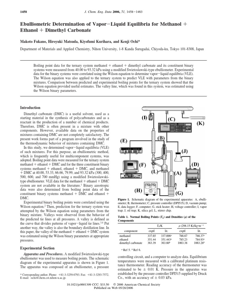 Ebulliometric Determination of Vapor-Liquid Equilibria For Methanol ...