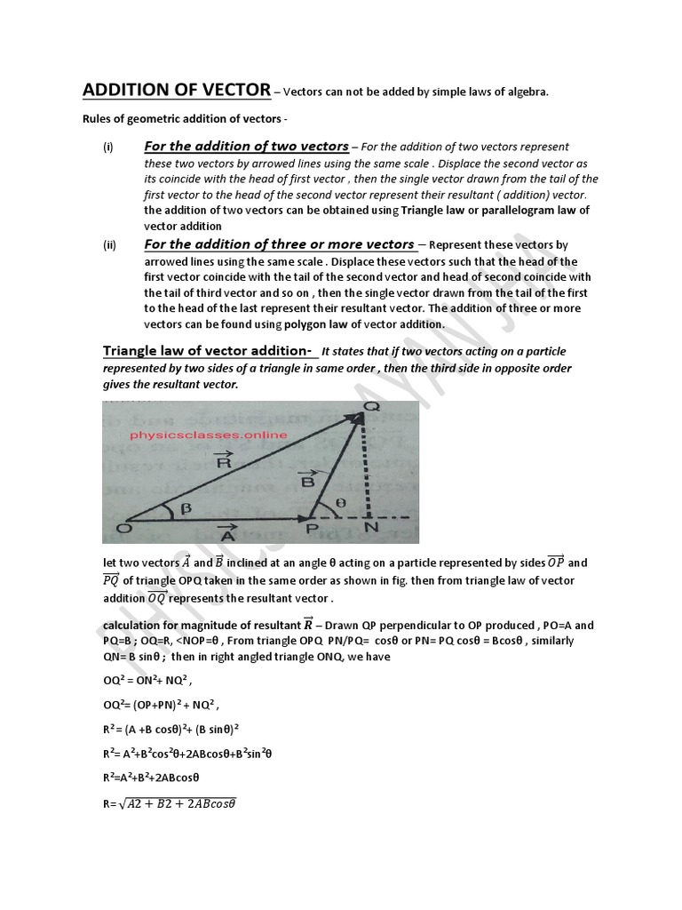 Addition of Vector PDF | PDF | Euclidean Vector | Triangle