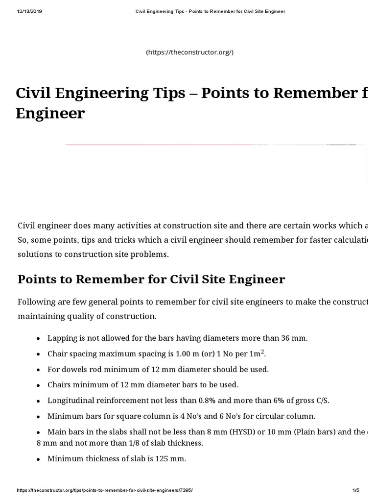 Civil Engineering Tips - Points To Remember For Civil Site Engineer ...