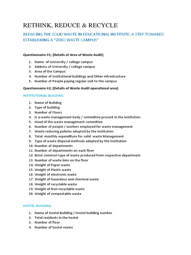 Questionnaire Waste Audit | PDF | Waste Management | Recycling